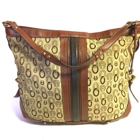 Etienne Aigner | Bags | Aigner Signature Canvas Leather Large Zip Tote ...